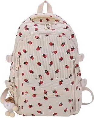 Generic Ego Sac à dos souffleur mignon en velours côtelé à carreaux fraises sac esthétique sac à dos décontracté léger pour ordinateur portable fournitures sc