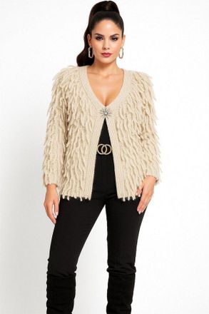 Worldclassca Cardigan WORLDCLASSCA Strickjacke Cardigan Fransen Strickpulllover mit Knopf Neue Kollektion - Stilvolle und gem&uuml;tliche Strickmode f&uuml;r Damen