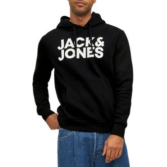 Jack & Jones Herren Jack & Jones Corp Logo Sweat Hood Classic Kapuzen Sweatshirt Basic Sweater, Farben:Schwarz, Größe Pullover:XL