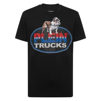 Philipp Plein Homme, Tops, Noir, Taille: XL Round Neck T-Shirt Bulldog