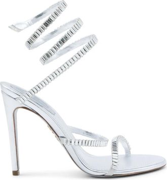 Rene Caovilla Sandalen - Silver Leather Sandals With Rhinestone-Ankle Detai - Gr. 36,5 (EU) - in Silber - f&uuml;r Damen