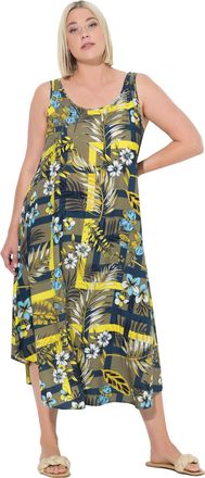 Ulla Popken Damen große Größen Übergrößen Plus Size Midikleid, Dschungelmuster, A-Linie, Rundhals, ärmellos olivgrün 50+ 837653430-50+