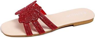 Generic Sandales d&eacute;t&eacute; tendance &agrave; bout ouvert avec strass et noeud pour femme - L&eacute;g&egrave;res et d&eacute;contract&eacute;es, Rouge, 38.5 EU