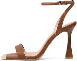 Queen Helena Sandales Femme &agrave; Bout Carr&eacute; Talon Haut Bracelet Cheville K4518, marron, 39 EU