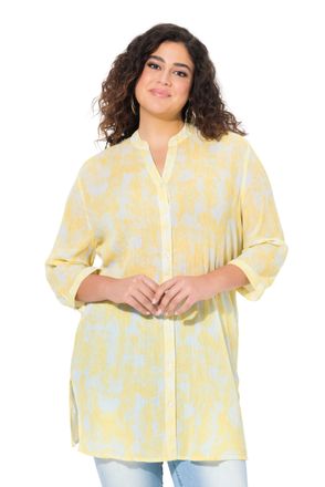 Ulla Popken Damen große Größen Übergrößen Plus Size Longbluse, Bedruckt, Stehkragen, 3/4-Arm, Krepp Sorbet gelb 54+ 837926603-54+
