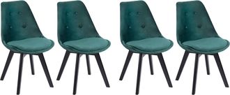 Happy Garden 4er Set Esszimmerst&uuml;hlen Nora gr&uuml;ner Samt mit Kissen, K&uuml;chenst&uuml;hle, gepolsterte St&uuml;hle, Schwarze Beine aus massivem Buchenholz
