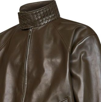 Bottega Veneta Intrecciato Lambskin Bomber Jacket - Green