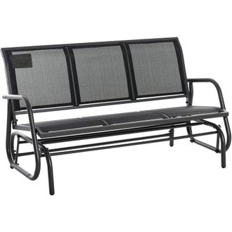 OUTSUNNY Banc &agrave; bascule de jardin 3 places design contemporain grand confort accoudoirs assise et dossier ergonomique acier textil&egrave;ne noir
