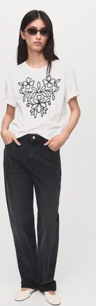 Mango T-shirt coton broderie à fleurs blanc - Femme - XS - MANGO