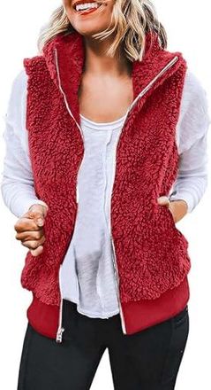 Generic TDEOK Gilet en fausse fourrure pour femme - Veste courte en fourrure &eacute;l&eacute;gante - Sans manches - Veste demi-saison - Veste dhiver chaude - Veste polaire