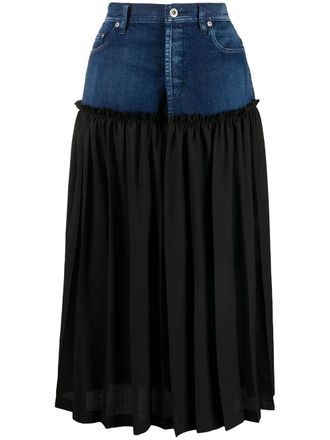 Yohji Yamamoto jupe en jean &agrave; empi&egrave;cement pliss&eacute; - Bleu