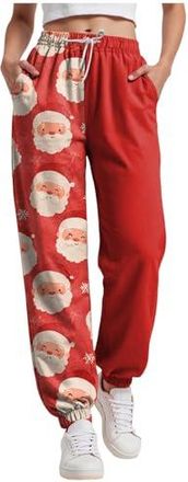 Generic Pantalon de jogging athlétique taille haute pour femme, pantalon dentraînement sur le thème de Noël, pantalon dentraînement avec poches et cordon de s