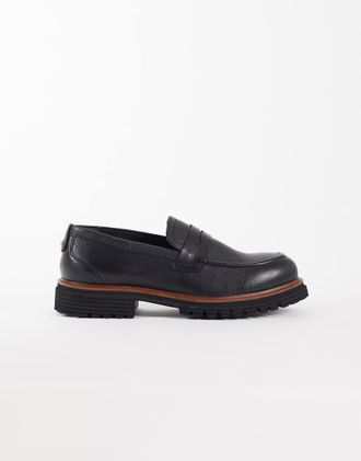 Asos Mocassins &agrave; semelle crant&eacute;e en cuir effet vieilli - Noir