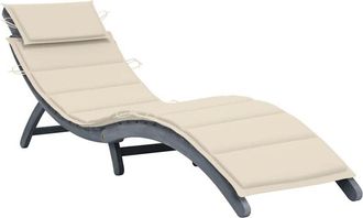 vidaXL vidaXL Chaise longue avec coussin Gris Bois dacacia solide