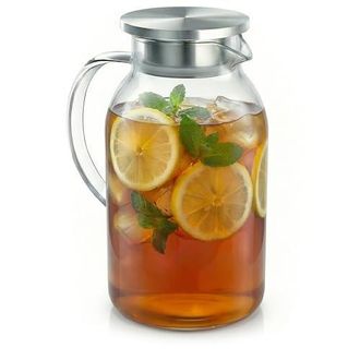 Arendo 2.3L Glaskaraffe mit Deckel aus Edelstahl - Karaffe aus Glas - hitzebest&auml;ndig bis +150&deg;C - 2 Liter - Wasserkaraffe Hitze- und k&auml;ltebest&auml;ndig