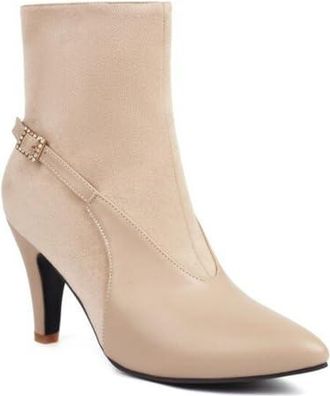 Generic Beige,43 EU,Bottines à Coutures en Cuir pour Femmes, Bout Pointu, Talons Aiguilles, Bottines dautomne avec Boucle de Ceinture, Chaussures habillées à 