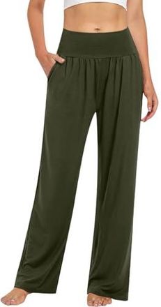 Generic Pantalon de yoga &agrave; jambe large pour femme - Taille haute - Coupe droite - Pantalon de jogging extensible - Coupe ample - L&eacute;ger - Pantalon d&eacute;contract&eacute; 