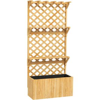 OUTSUNNY Jardini&egrave;re avec treillis en bois - Outsunny - toit suspendu, trous de drainage et doublure - pour balcon terrasse patio - naturel