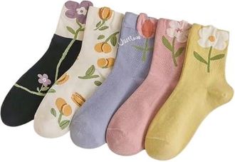 Generico Lot de 5 paires de chaussettes &agrave; fleurs de dessin anim&eacute; pour femme Kawaii, Color9, Size Suit For 35-42