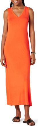 Amazon Essentials Damen Maxikleid Aus Jersey Mit Seitenschlitz Und V-Ausschnitt, Tomatenrot, XXL