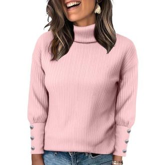 Generic Pull Femme Hiver Chaud col Montant D&eacute;contract&eacute; Manche Longue Couleur Unie Jumper Pull Femme Chic et El&eacute;gant Mode Ample Sweatshirts Rose