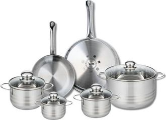Fackelmann ELO 9877850 Batterie de cuisine 6 pièces, Ensemble de 2 Poêles de cuisson 24 et 28 cm et 4 faitouts 12, 14, 16 et 24 cm Elo Profi Brillant, inox, indu