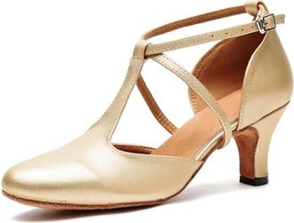 Minitoo L271 Chaussures de danse latine avec sangle en T pour femme, Talon dor&eacute; de 6 cm., 40 EU