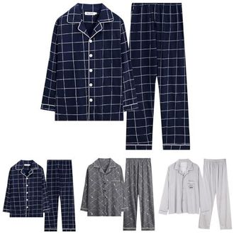 Generic Pyjama classique boutonné pour homme, ensemble de pyjama classique de style traditionnel avec col en V et pantalon à jambes larges, vêtements de nuit 