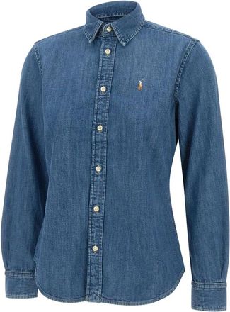 Polo Ralph Lauren Femme, Chemises, Bleu, Taille: 36 FR Chemise en denim avec broderie logo embl&eacute;matique