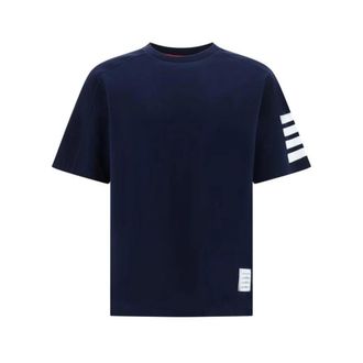 Thom Browne 4-Bar Stripe Baumwoll-T-Shirt - - Tops - Herren - Blau - XL