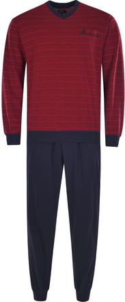Hajo Herren Schlafanzug Set - lang, Bündchen, V-Neck, Klima-Light, Cotton-Mix Rot 2XL