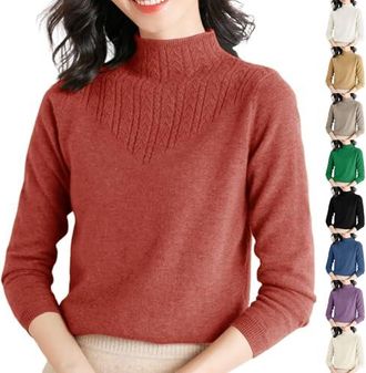 Generic HUIFUAO Pull &agrave; col montant pour femme - Grande taille - Pull &agrave; col roul&eacute; - Automne et hiver - Chaud et &eacute;pais - Imprim&eacute; textur&eacute; - Pull habill&eacute; &eacute;l&eacute;gant 