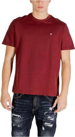 Calvin Klein Jeans Homme, Tops, Rouge, Taille: L T-shirt &agrave; Col Rond en Coton avec Manches Courtes