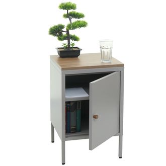 Mendler Nachttisch HWC-L84, Nachtschrank Kommode Beistelltisch Schrank, Metall 63x40x40cm, Melaminbeschichtet - grau