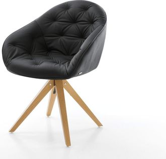 DELIFE Esszimmerstuhl Gaio-Flex Echt-Leder Schwarz Holzgestell kantig Natur, Esszimmerst&uuml;hle