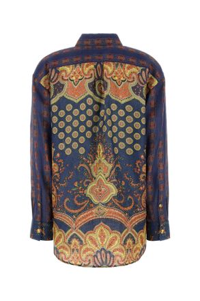 Valentino Garavani Womens Printed Linen Shirt Indacomulticolor Exterior: Camicie