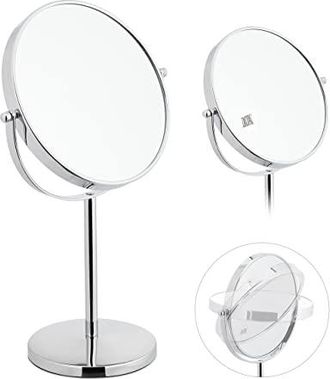 Relaxdays Silber Kosmetikspiegel, zweiseitig mit 10-Fach Vergr&ouml;&szlig;erung, stehend, runder Tischspiegel, HBT: 38x23x13,5 cm, 1 St&uuml;ck