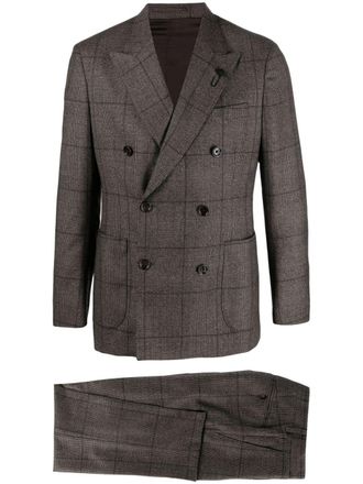 Lardini costume en laine &agrave; carreaux - Marron