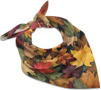 Generic Écharpe carrée en soie colorée en forme de feuille dérable - Écharpe dautomne légère pour cheveux - Respirant - Cadeau pour femme et homme, multicolor