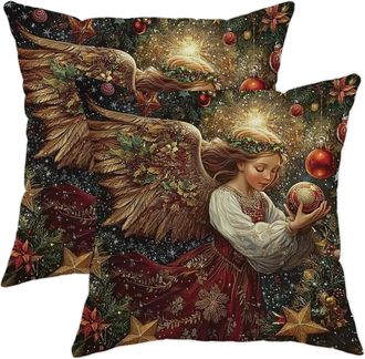 Generic Weihnachtsengel Sofakissen Quadratische Kissenh&uuml;lle Komfort Zierkissenbezug F&uuml;r Bett Balkon Hotel 45X45Cm 2Er Set