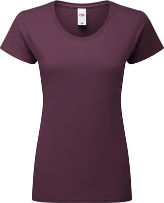 Fruit Of The Loom Ladies Iconic 195 - T-shirt moulant pour femme en coton peign&eacute;, col rond, basique avec coutures lat&eacute;rales, Prune fonc&eacute;, M