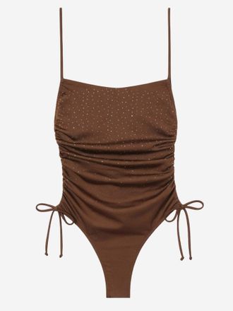 MC2 Saint Barth Womens One-Piece Swimsuit With Side Ties, Brown Polyamide Swimwear Sea Clothing