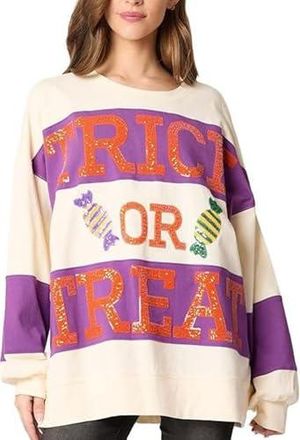Generic Halloween - Sweat-shirt turc côtelé à manches longues et paillettes - Col rond - Coupe ample - Pour femme, Styles 1, XXL