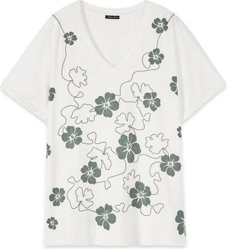 Fiorella Rubino Femme, Tops, Blanc, Taille: 46 FR T-shirt en viscose avec imprim&eacute; floral et broderie
