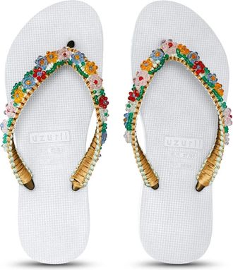 UZURII Slipper & Pantoletten - Zehentrenner Macrame Daisy - Gr. 37_38 - in Wei&szlig; - f&uuml;r Damen