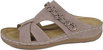 Generic Mules pour femme avec semelle int&eacute;rieure - Chaussures orthop&eacute;diques en cuir synth&eacute;tique - Chaussures d&eacute;t&eacute; antid&eacute;rapantes - Pantoufles plates - Sandale