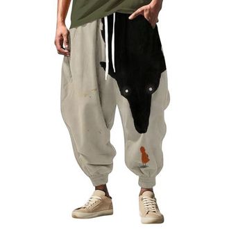 Generic Pantalon sarouel en lin imprim&eacute; pour homme - Pantalon slim avec imprim&eacute; amusant - Pantalon de loisirs - Taille &eacute;lastique - Pantalon de yoga respirant 