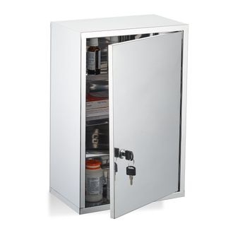 Relaxdays Medizinschrank, 3 F&auml;cher, abschlie&szlig;bar, Edelstahl, HBT: 45x30x18 cm, Hausapotheke, Medikamentenschrank, Silber