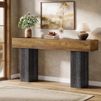 Tribesigns 160 cm Langer Konsolentisch, Landhaus-Sofatisch hinter der Couch, gro&szlig;er, schmaler Eingangstisch f&uuml;rs Wohnzimmer, Holztisch f&uuml;r den Flur, rustikales B