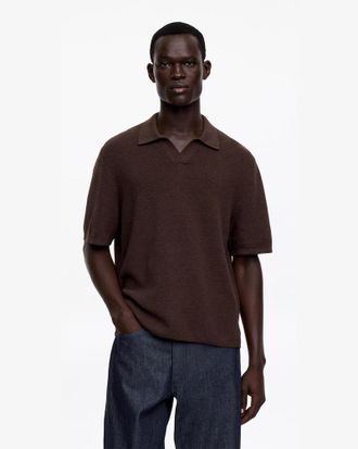 Arket Poloshirt Aus Baumwoll-Leinen -Braun